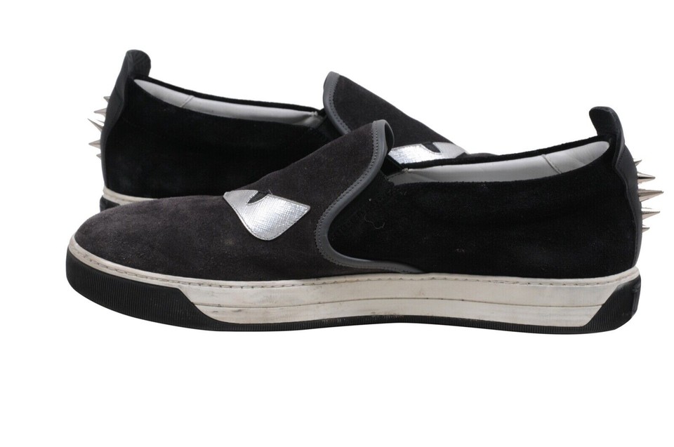 Fendi Mens Monster Eyes Sneakers UK10 US11 EU44 Grey Suede Silver Spike ...
