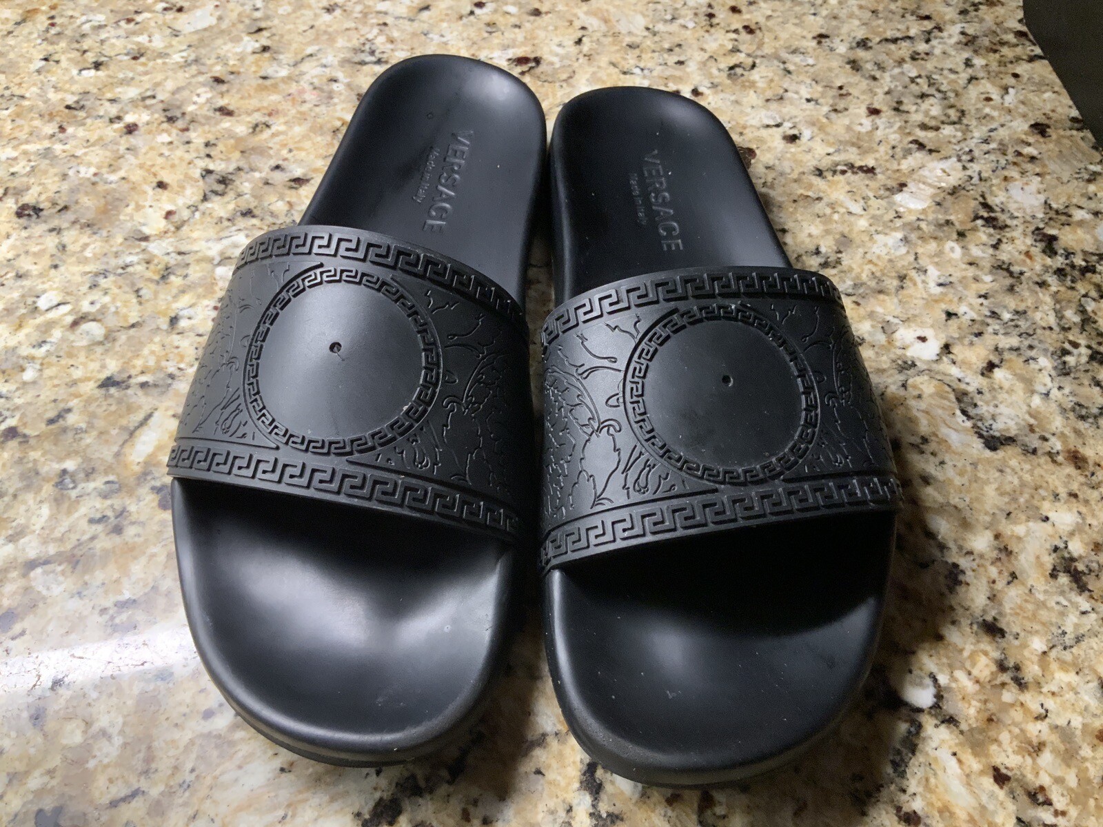 Men's Black Gold Versace Medusa Palazzo Sandals Slide… - Gem