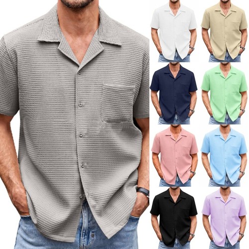 Men Button Down Summer Shirts Tops Hawaiian Holiday Short Sleeve Mens ...
