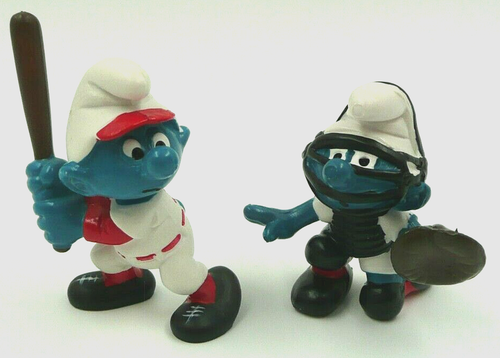 Vintage Baseball Batter & Catcher Smurf Figure 1980s Peyo Schleich ...