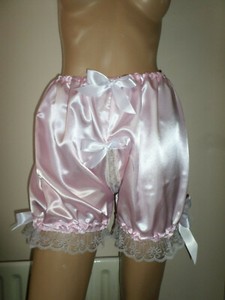 PINK SATIN WHITE LACE SHORT BLOOMERS OPEN CROTCH LENGTH 30-46 WAIST | eBay