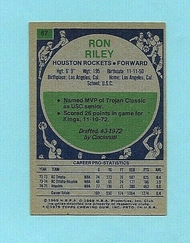 1975-1976 Topps Basketball #87 Ron Riley | eBay