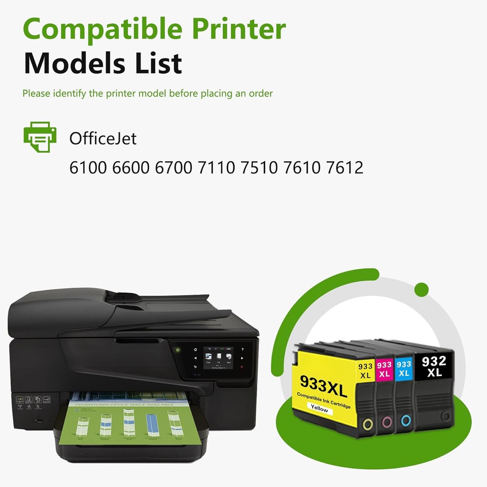 4PK 932XL 933XL Ink Cartridge for HP Officejet 6100 6700 6600 7610 7100 ...