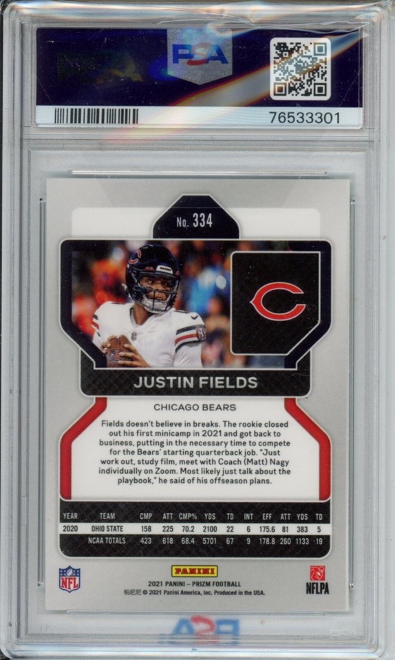 2021 Panini Prizm Justin Fields Rookie IP Prizm Auto #334 PSA 9 w/ 9 Auto BEARS | eBay