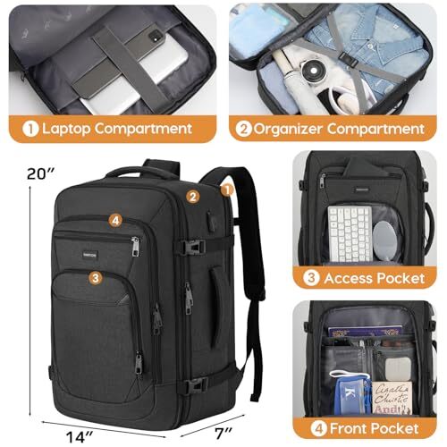 Expandable Carry on Backpack,42L Extra Large Travel Backpack Weekender ...