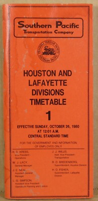 Southern Pacific Houston & Lafayette Divisions Timetable 1980 | eBay