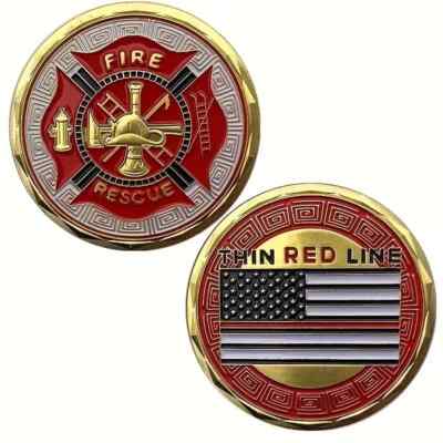 Firefighter Thin Red Line Fire Rescue Challenge Coin Fireman ...