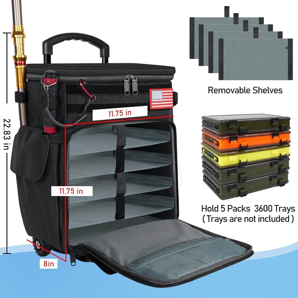 Rolling Tackle Box with Cooler, Large Fishing Bag with Wheels for 5 ...