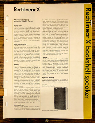 Rectilinear Model X / Model 10 Speaker 3pg Dealer Brochure *Orig* | eBay