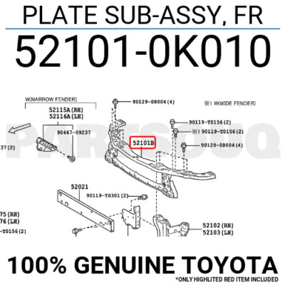521010K010 Genuine Toyota PLATE SUB-ASSY, FR 52101-0K010 | eBay