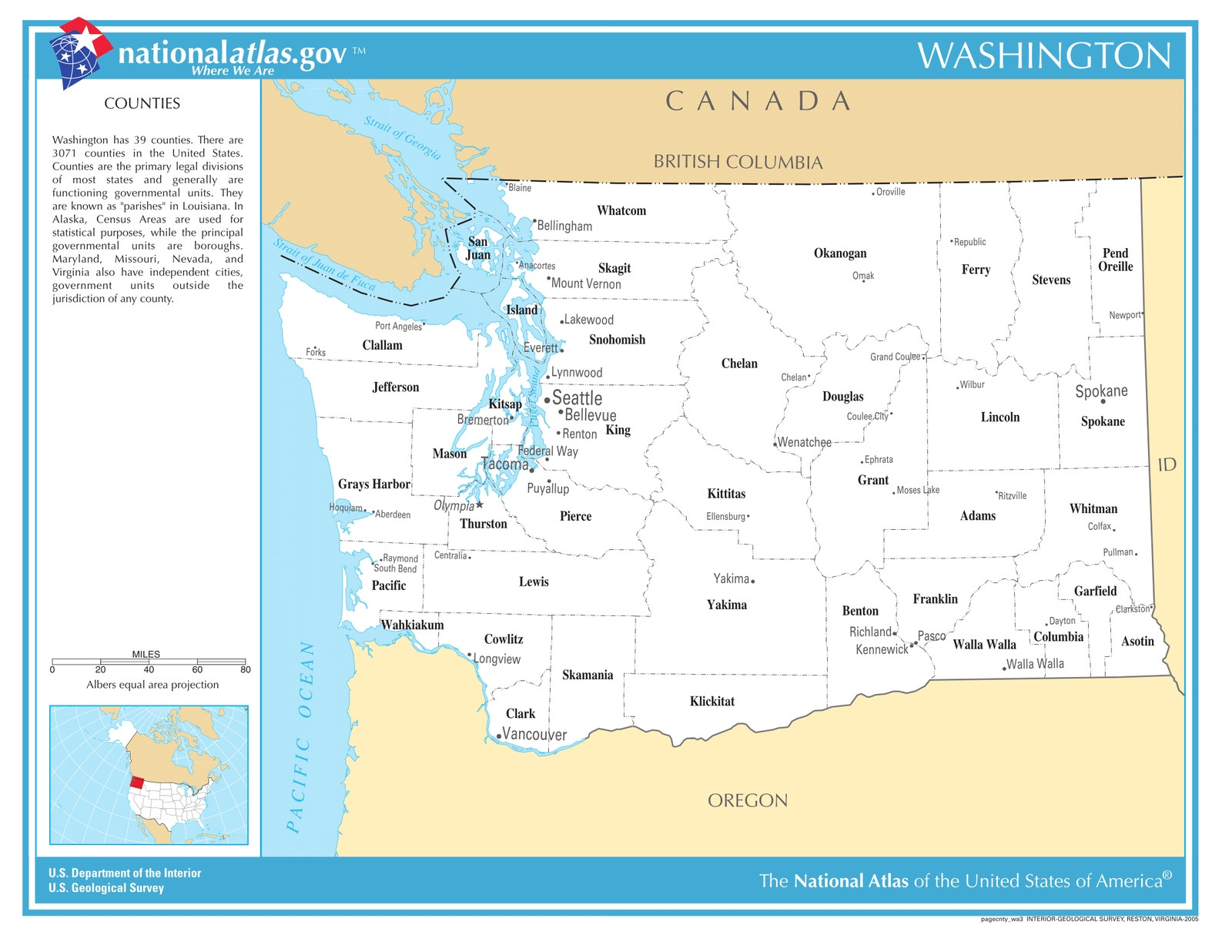 Washington State Counties w/Cities Laminated Wall Map | eBay