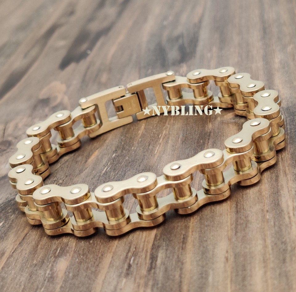 SOLID Stainless Steel Motorcycle Bike Chain Design Bracelet Men's ...