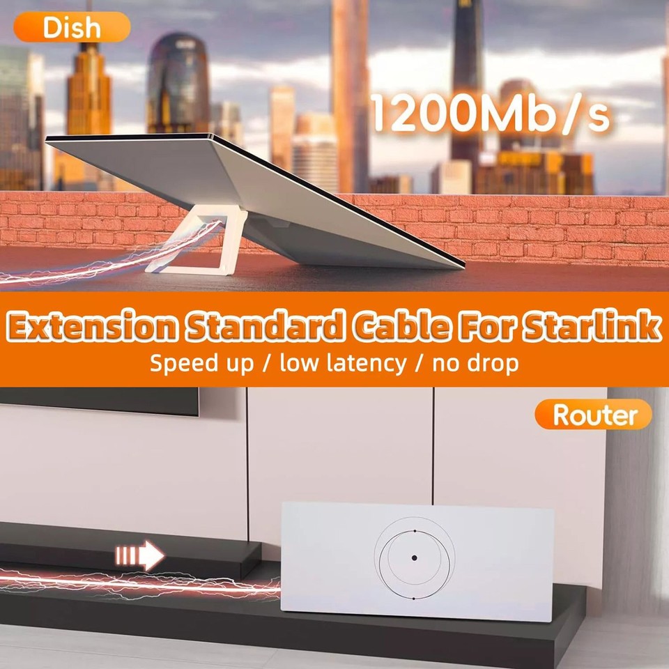 10m/33FT Cable Extension Ethernet Replacement Cable Line For Starlink ...