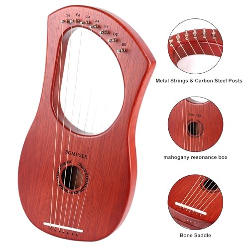 Lyre Harp with Bag,Tuning Wrench,Metal Strings, Mahogany Body and 7 ...