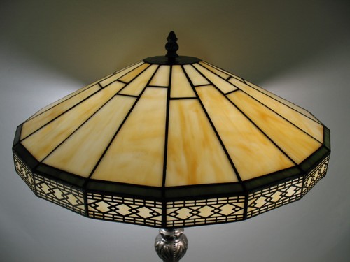 16 1/4" TIFFANY STYLE STAINED GLASS ART DECO MISSION FILIGREE Table ...