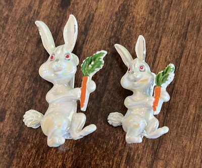 Adorable Vintage White Enamel Bunny Rabbits with Carrot brooch Set | eBay