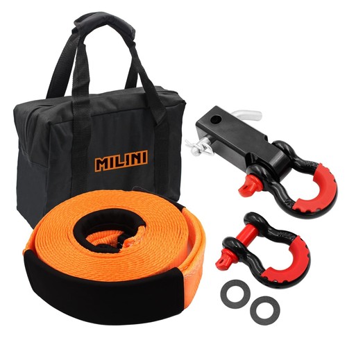 Offroad Recovery Strap Kit, 3" x 30ft Tow Strap+ Shackle Hitch Receiver ...