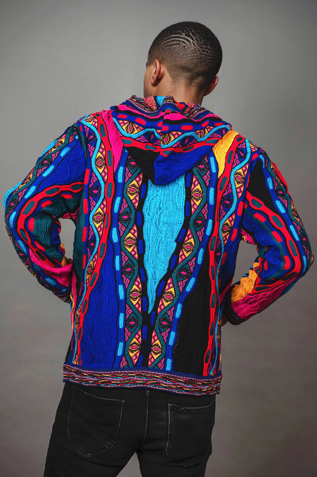 Mati Bright Geccu 3D Multi Colour Merino Wool Sweater Zip Hood Jacket ...