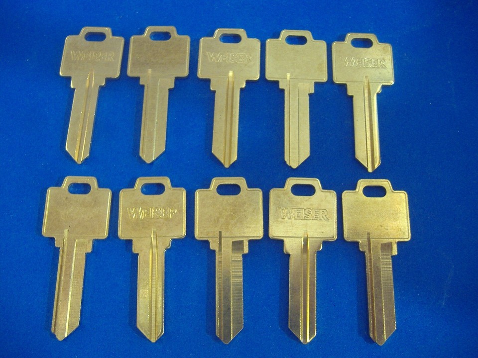 LOT OF TEN GENUINE ORIGINAL BRASS WEISER WR5 LOCKSMITH KEY BLANKS BLANK ...