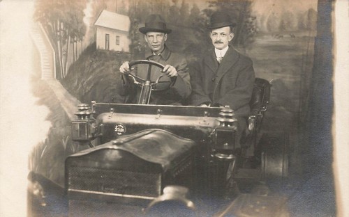 Studio Portrait Prop Car-Happy men wearing hats~1910s Real Photo ...