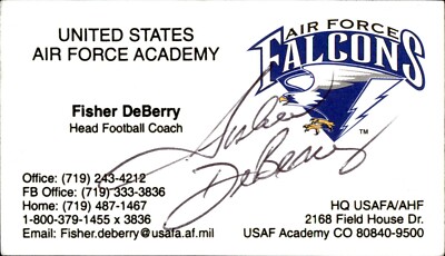 Fisher DeBerry Signed Business Card Autographed Air Force CFBHOF 66352 ...