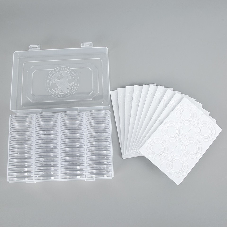 60Pcs 41mm Round Coin Capsules Holder Plastic Storage Box Organizer ...