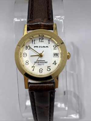 Milan Women's Quartz Watch Gold 24mm Case Brown Leather Band- New ...