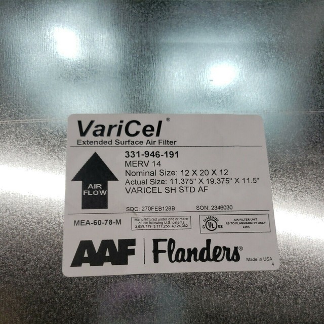 AAF Flanders International Varicel Filter 331-946-191 Merv 14-12"x20 ...