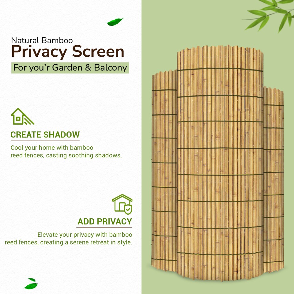 Bamboo Cane Slat Reed Screening Roll Garden Fencing Panel Outdoor ...