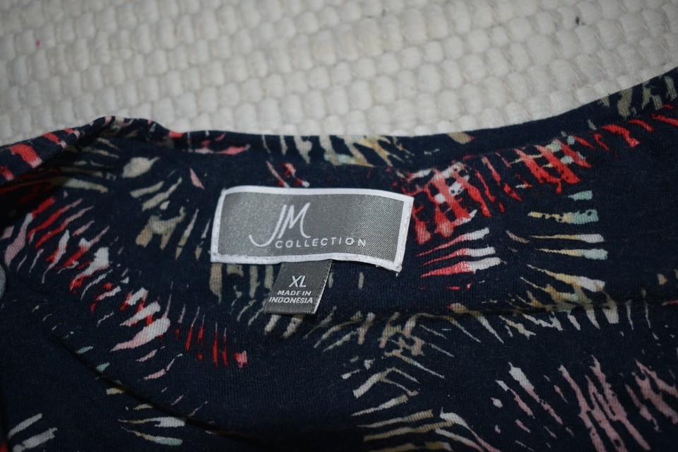 JM Collection Womens Tunic Top Navy Abstract sz XL 3/4 Sleeves Stretch ...