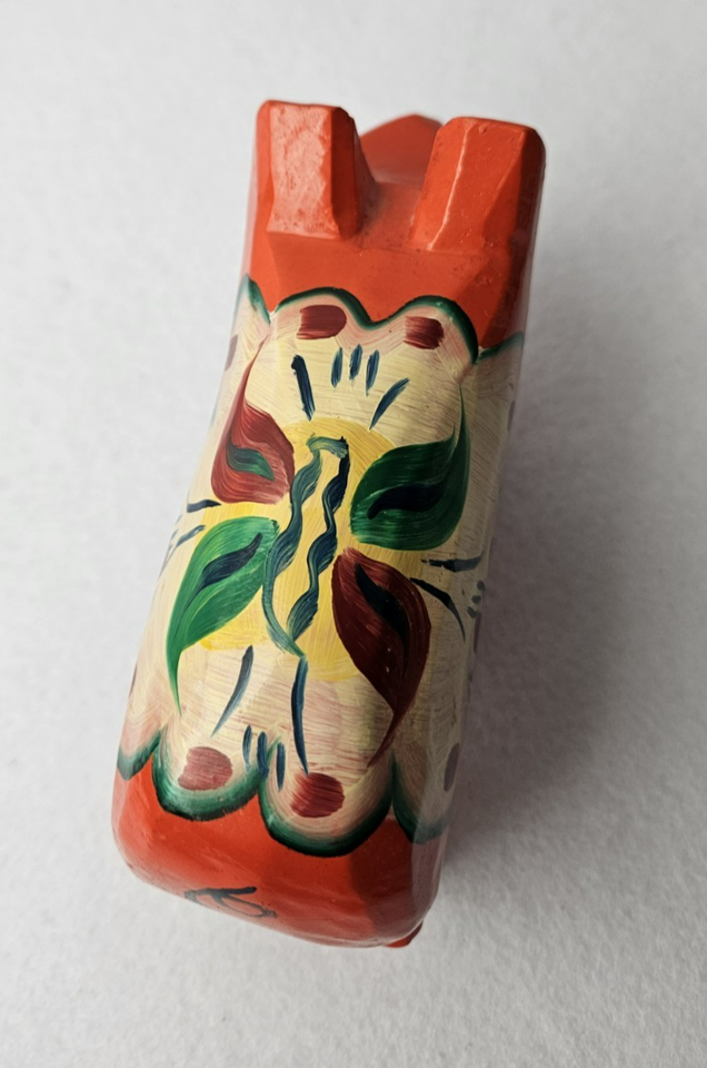 Red Swedish Dala Pig Hand Painted Flowers Wooden With Sticker Sweden | eBay