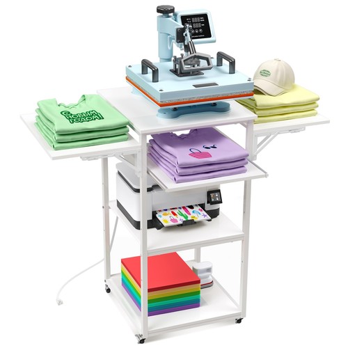 𝐂𝐫𝐚𝐟𝐢𝐭 Movable Heat Press Table with Charging Station, 4 Tier Foldable ...