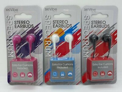3 Sets Vibe Sound Spectrum Stereo Earbuds w/ Extra Ear Cushions Pink ...