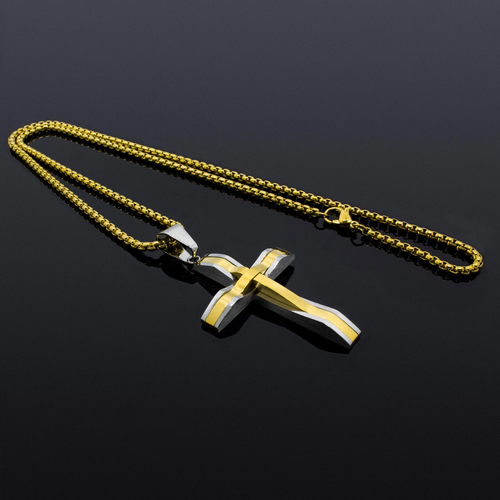 24" Men's Black Silver Gold Stainless Steel Jesus Cross Pendant Chain ...