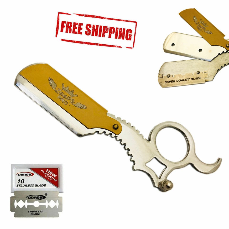 2 PC BEARD SHAPE UP CUT THROAT SHAVETTE STRAIGHT RAZORS FOR BARBER + 10 ...