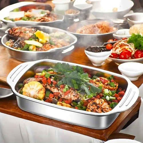 2 /3 PCS Set of Deep Pan Stainless Steel Rectangular Baking Pan Food ...