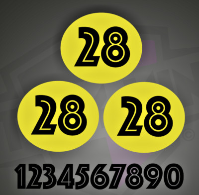 3 X Classic Yellow Oval Race Numbers - Vinyl Stickers/Decals Car ...