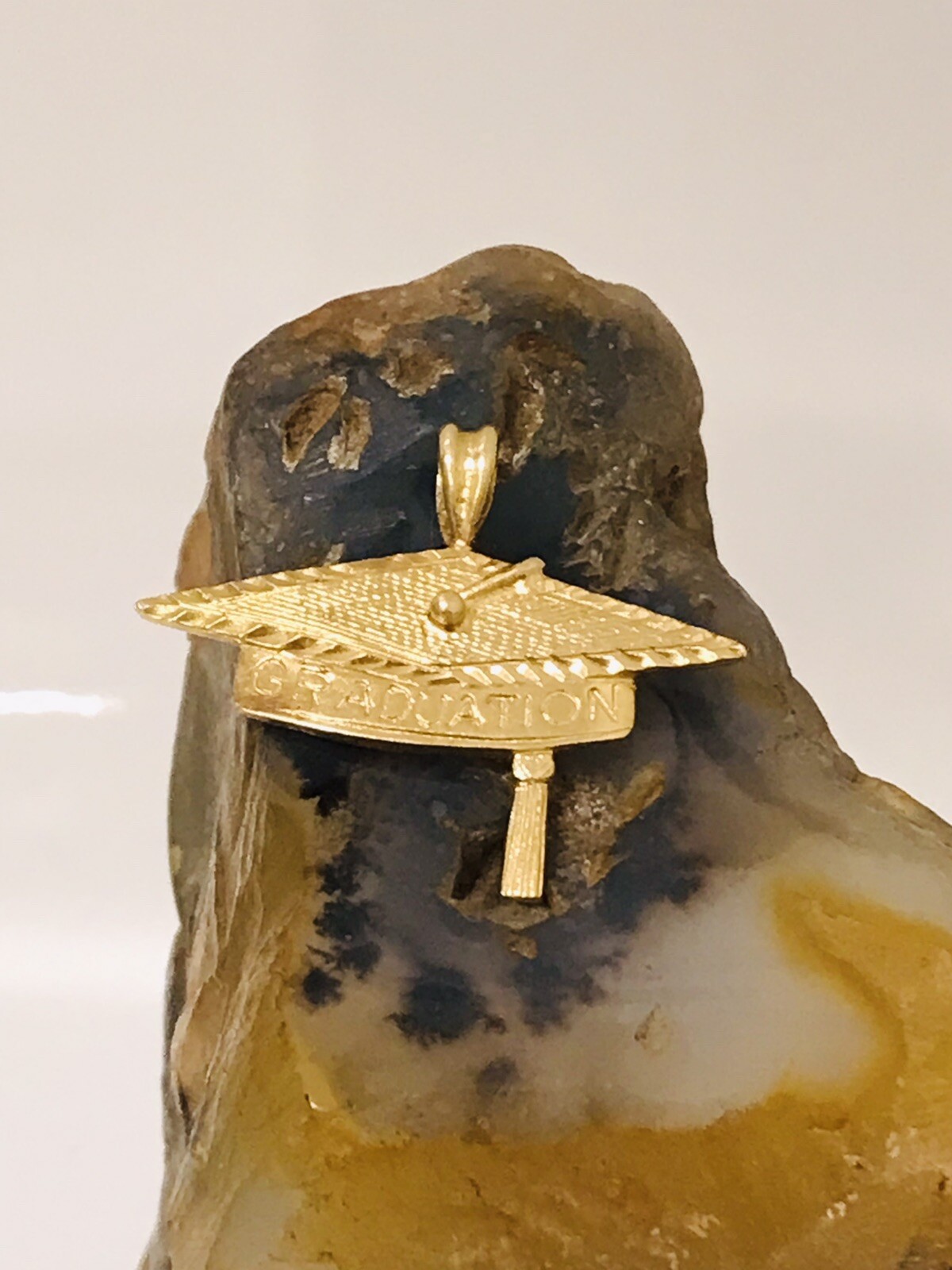 14K Solid Yellow Gold Graduation Cap Pendant Charm - Gem