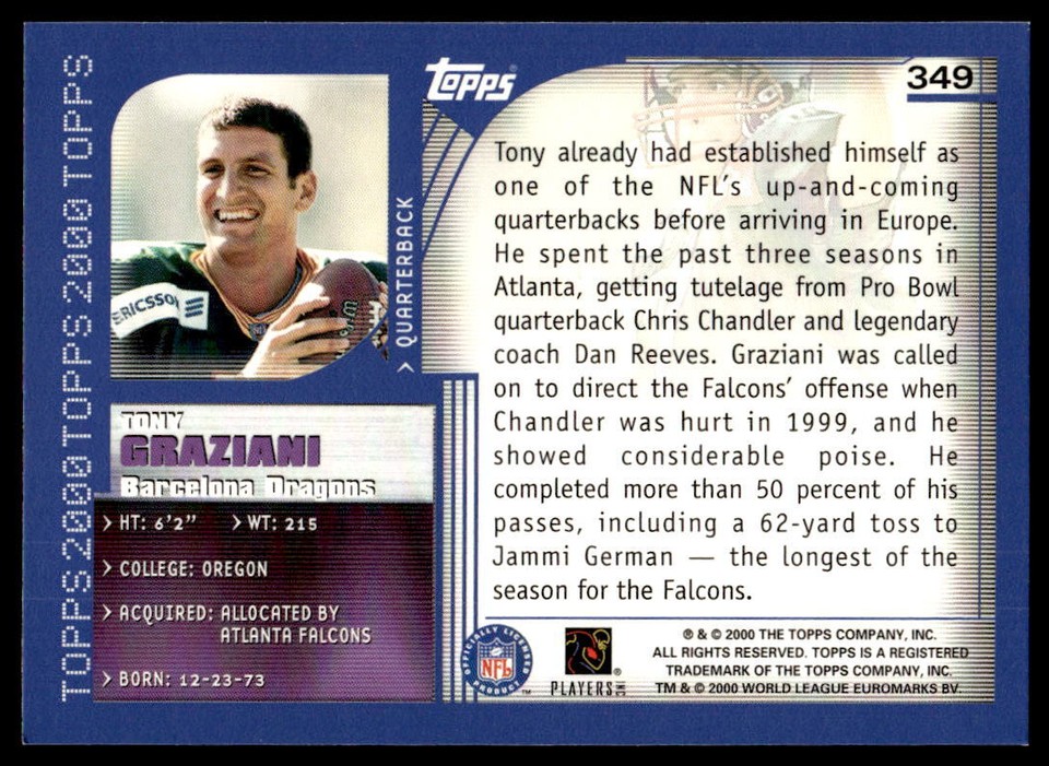 2000 Topps 349 Tony Graziani Barcelona Dragons EP Football Card | eBay