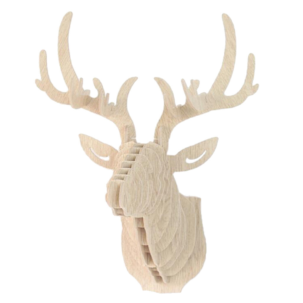 3D Wooden Deer Model Wall Hanging Wildlife Head Sculpture DIY Wood ...