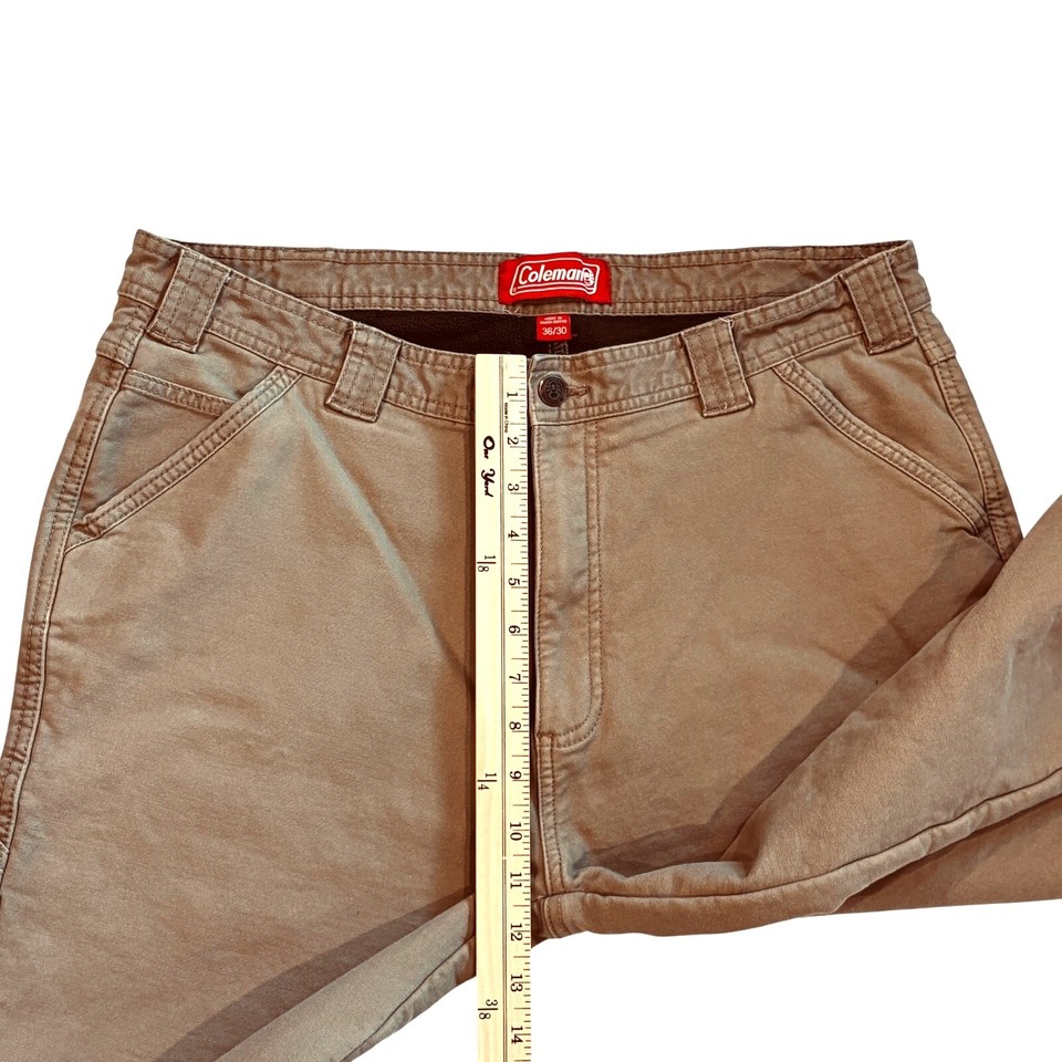 Coleman Pants Mens Sz 36x30 Brown Flannel Lined Stretch Canvas Workwear ...