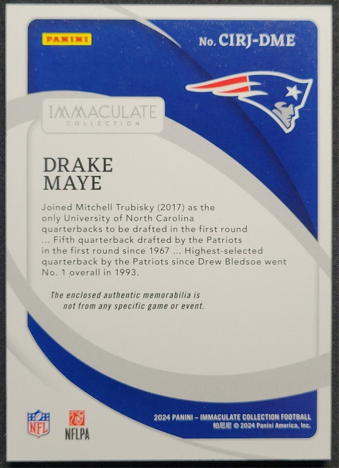 2024 PANINI IMMACULATE DRAKE MAYE ROOKIE NIKE SWOOSH JERSEY PATCH /10 ...