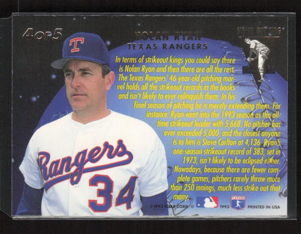 1993 Ultra Strike Out Kings #4 Nolan Ryan Texas Rangers | eBay