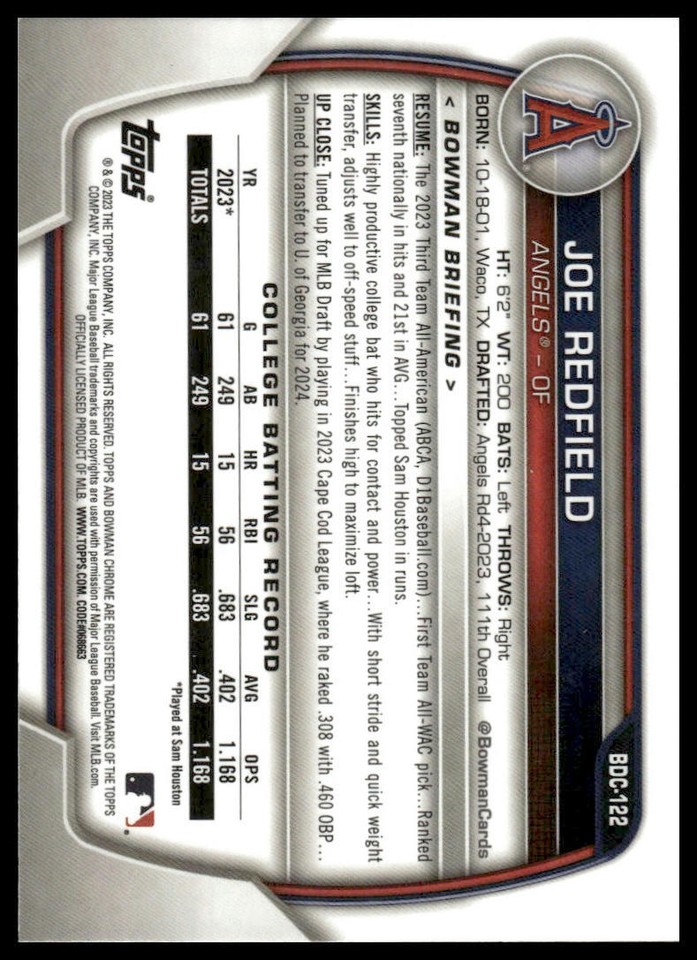 2023 Bowman Draft Joe Redfield #BDC-122 1st Bowman Chrome | eBay