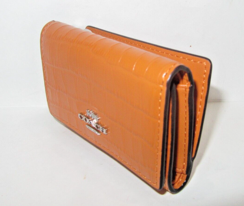 Coach Cu914 Embossed Leather Micro Wallet Washed Orange Croc Embossed NWT $218 196395413744| eBay