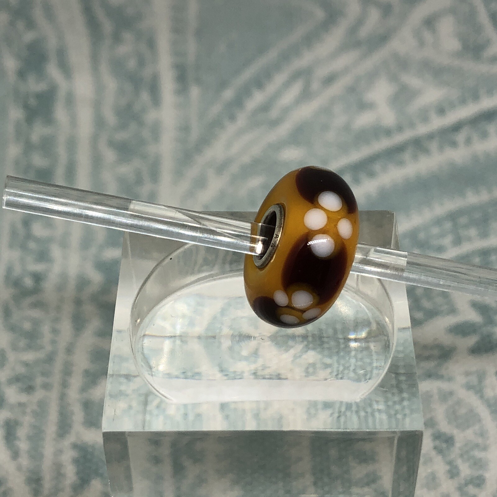 Authentic Trollbeads OOAK Large Bead w/ Brown & White Dots on Orange UU ...