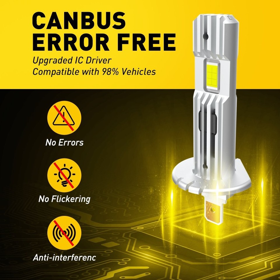 H1 6500K Super Bright White 40000LM LED Headlight Bulb High Low Beam ...