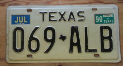 Texas 1990 License Plate # 069-ALB | eBay