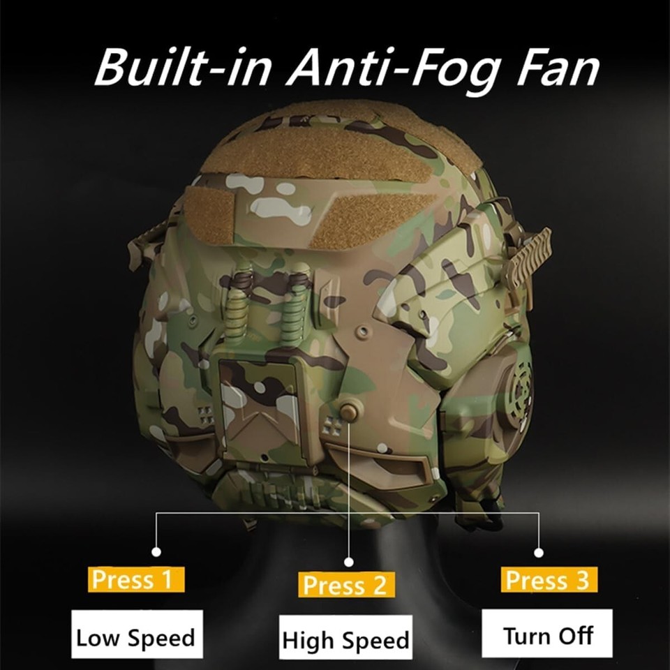 Tactical Airsoft Helmet with Paintball Full Face Mask Built-in HD ...