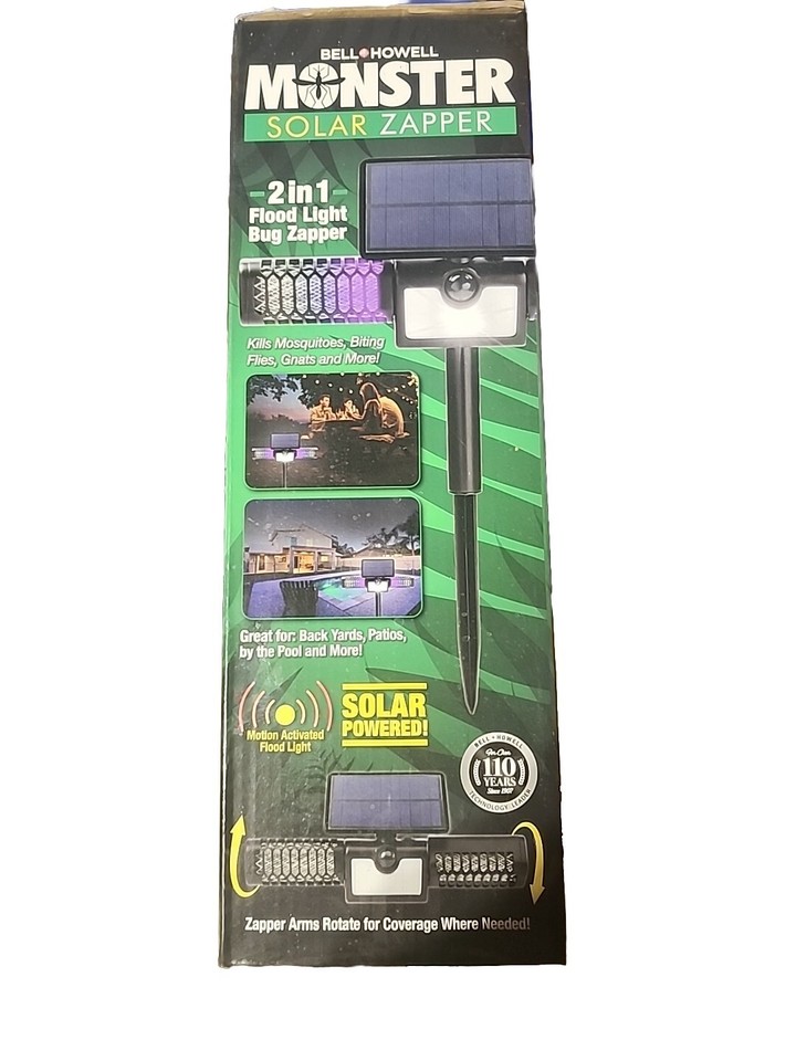 Bell+Howell Monster Solar Zapper 2-In-1 Flood Light/ Bug Zapper Motion ...